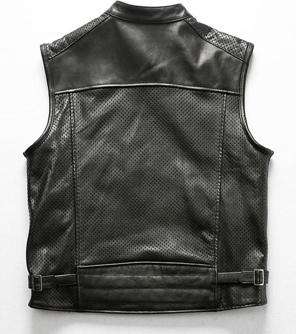 Black Collared Mesh Breathable Outdoor Leisure Motorcycle Men's Cowhide ...