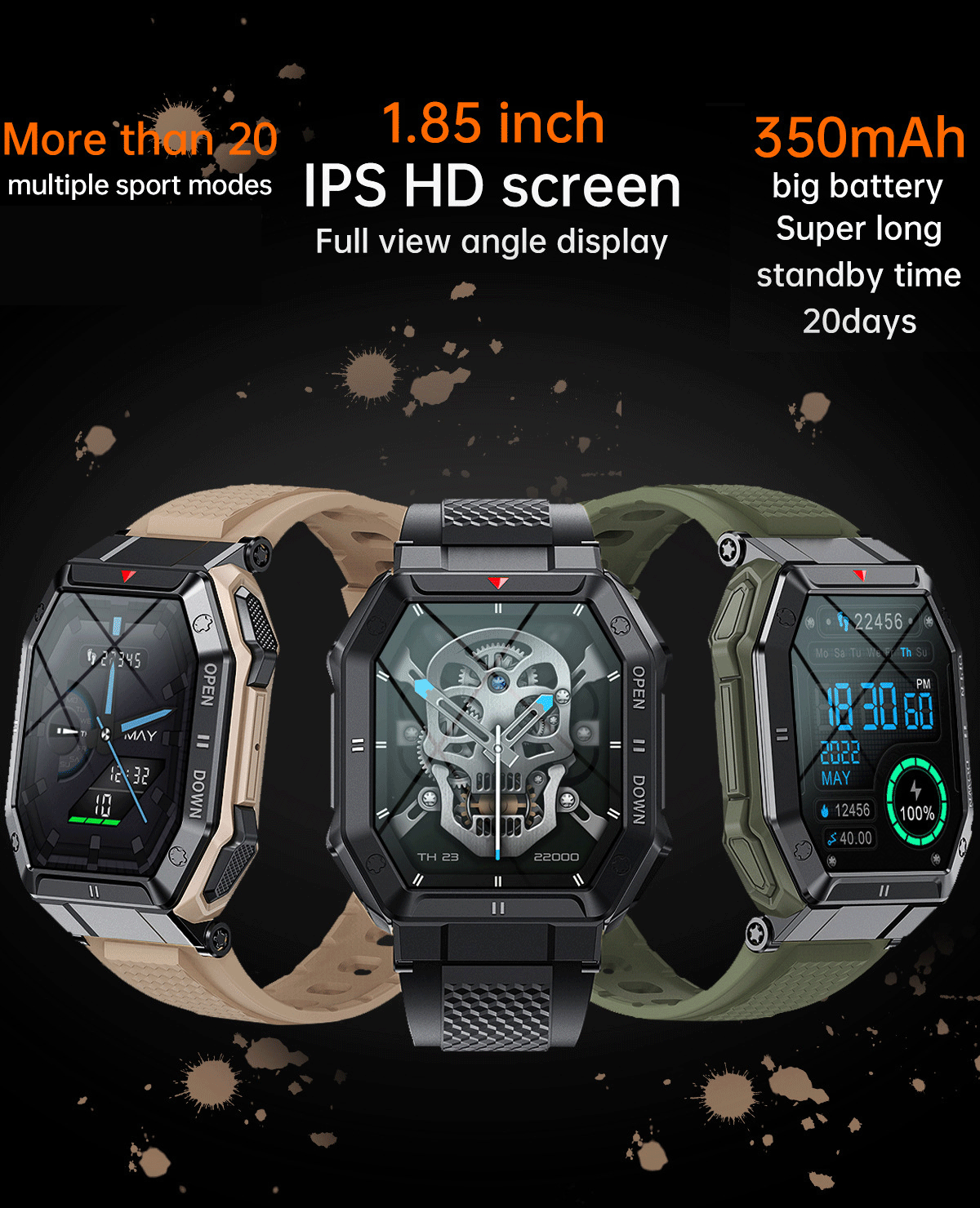RECON GS2U Tactical Android - IOS Big Screen HD Smart Watch - Kit Bag Perth