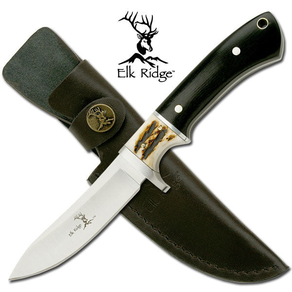 M15 ELK RIDGE HUNTER knife fixed blade with leather sheath 203MM - Kit ...
