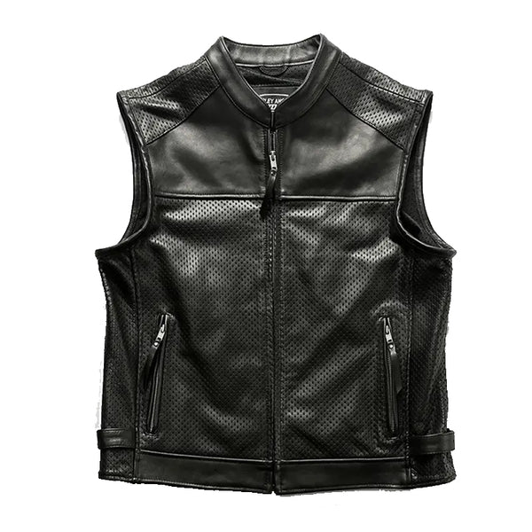 Black Collared Mesh Breathable Outdoor Leisure Motorcycle Men's Cowhide ...
