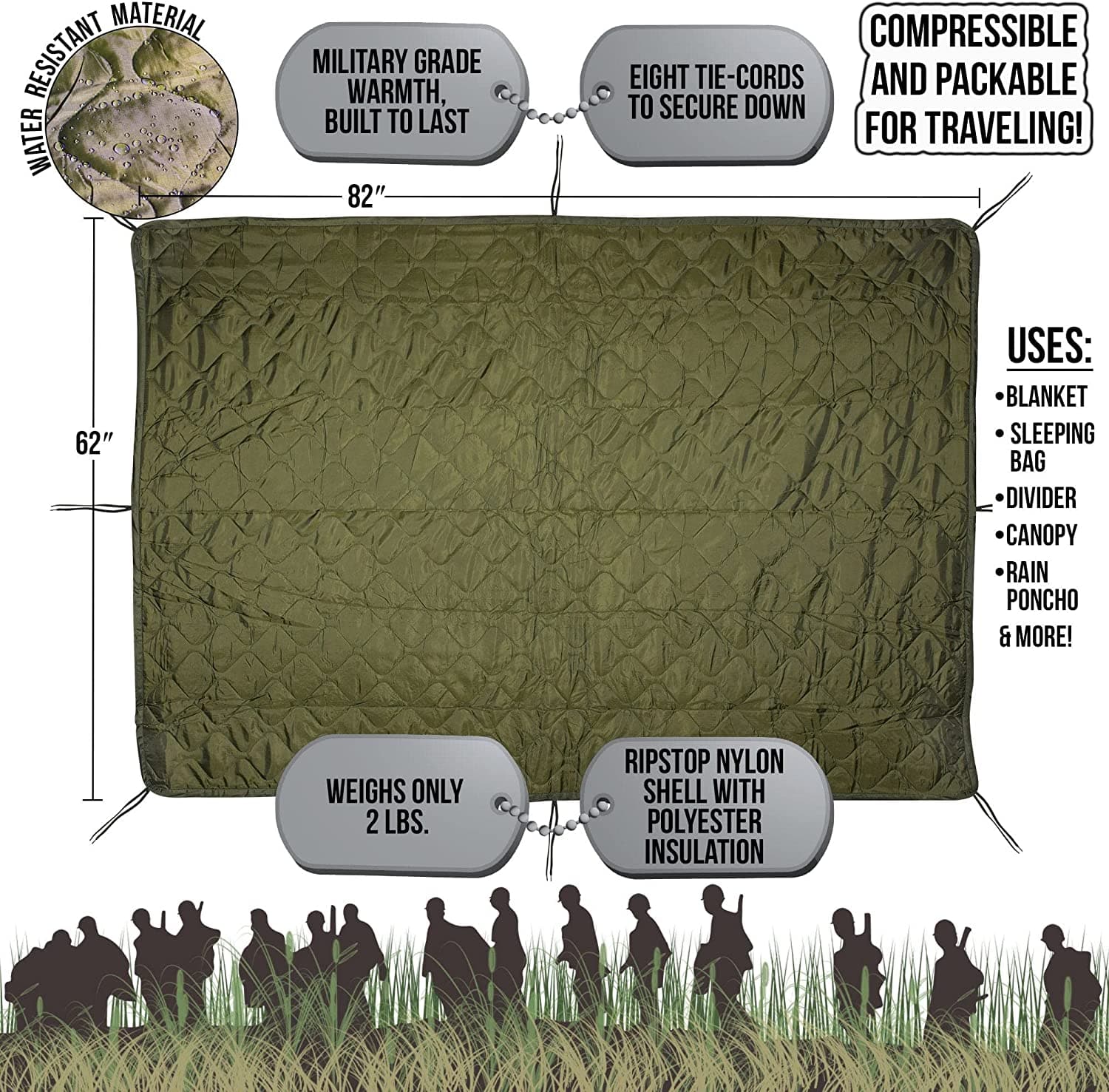 OD Green Military Type Poncho Liner/thermal blanket - Kit bag Perth ...