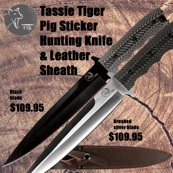 Tassie Tiger Pig Sticker Hunting Knife & Leather Sheath - Kit Bag Perth